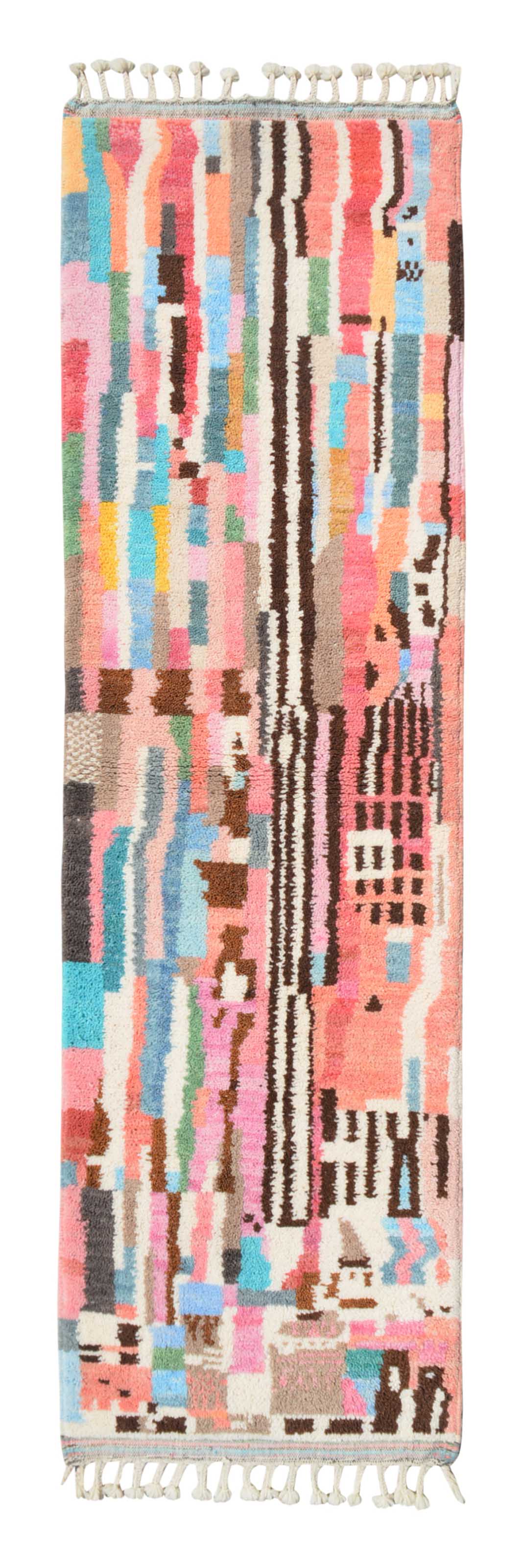 Vibrant Path | 2'4"x8' Colorful Pink & Blue Azilal Hallway Runner ...